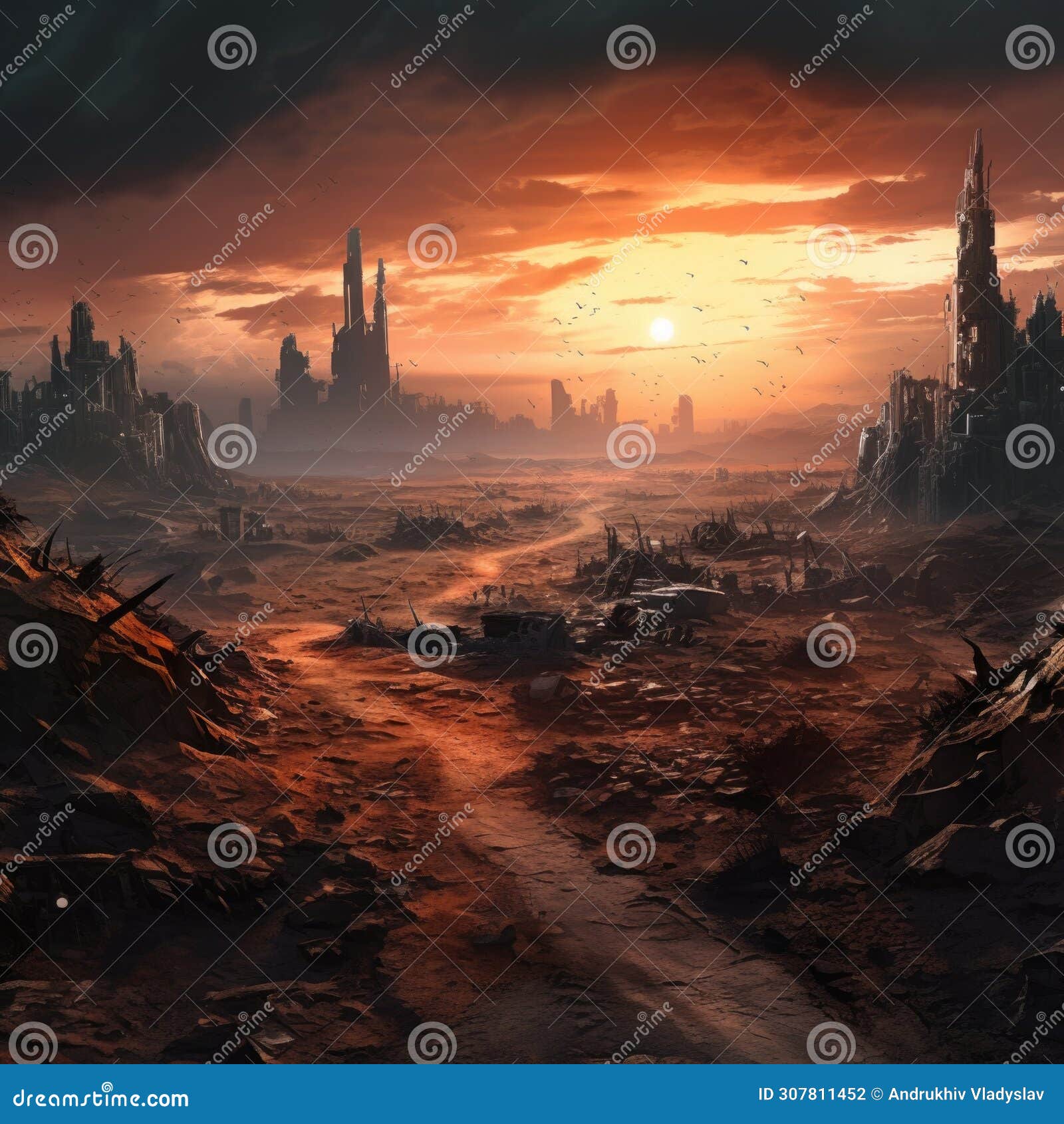 Artwork of a Desolate, Post-apocalyptic Sci-fi Landscape Stock ...