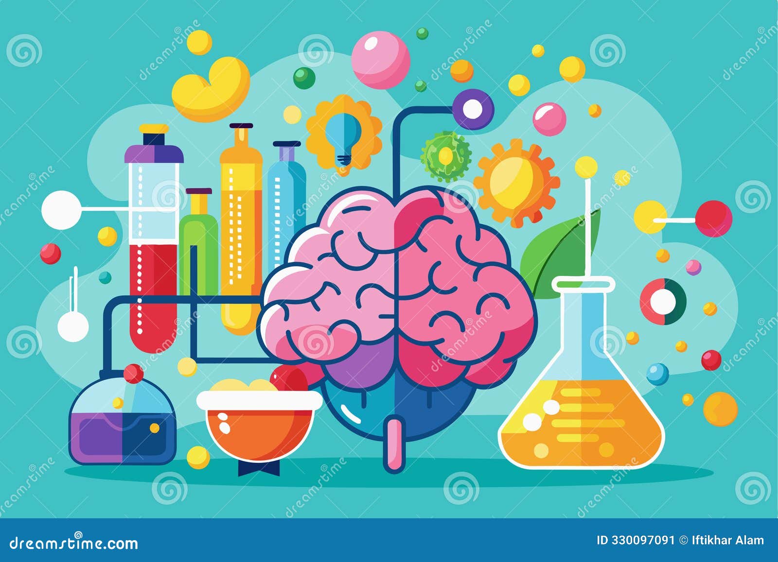 The Artwork Displays a Creative Brain Design Surrounded by Laboratory ...
