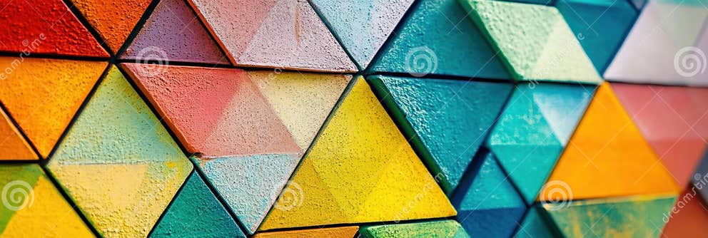 The Artwork Displays Intricate Triangular Patterns in Vivid Colors ...