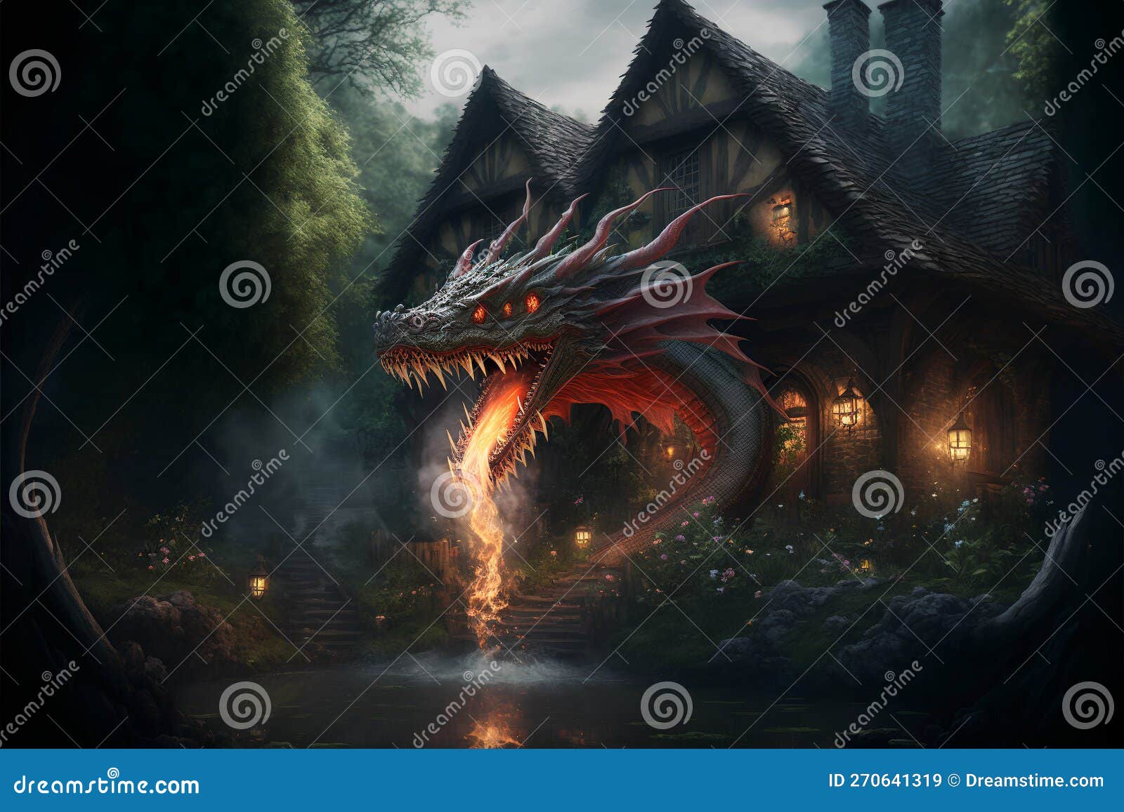 Digital Illustration of a Dragon with House. Stock Illustration ...