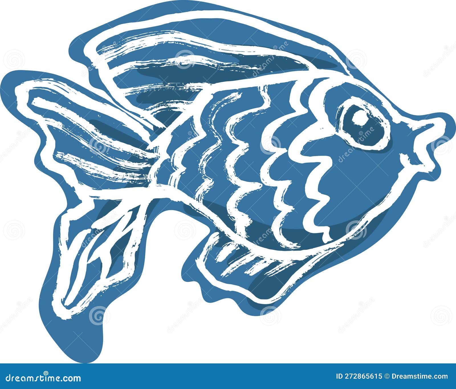 Artwork Dry Brush Ink Blue Fish Print Stock Vector - Illustration of ...