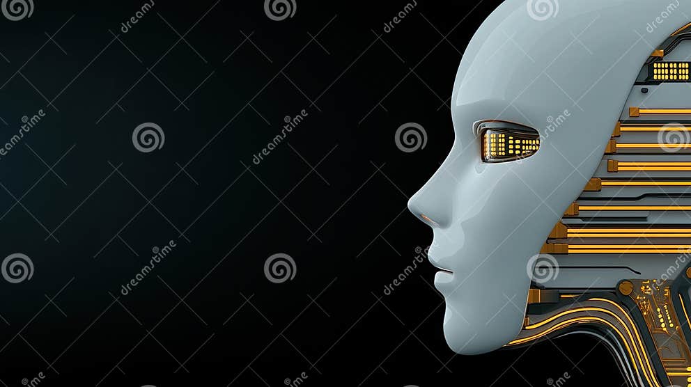 This Artwork Features a 3D of a Futuristic AI Robot Head in Profile View Stock Illustration ...