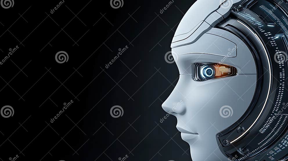 This Artwork Features a 3D of a Futuristic AI Robot Head in Profile View Stock Illustration ...