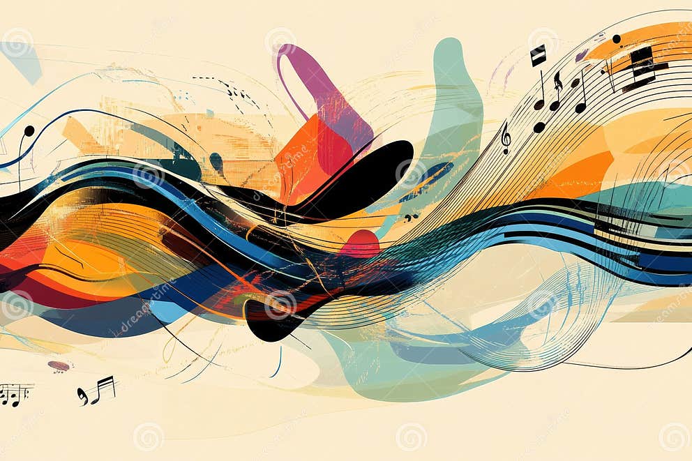 This Artwork Features a Dynamic Interplay of Sound Waves and Musical ...