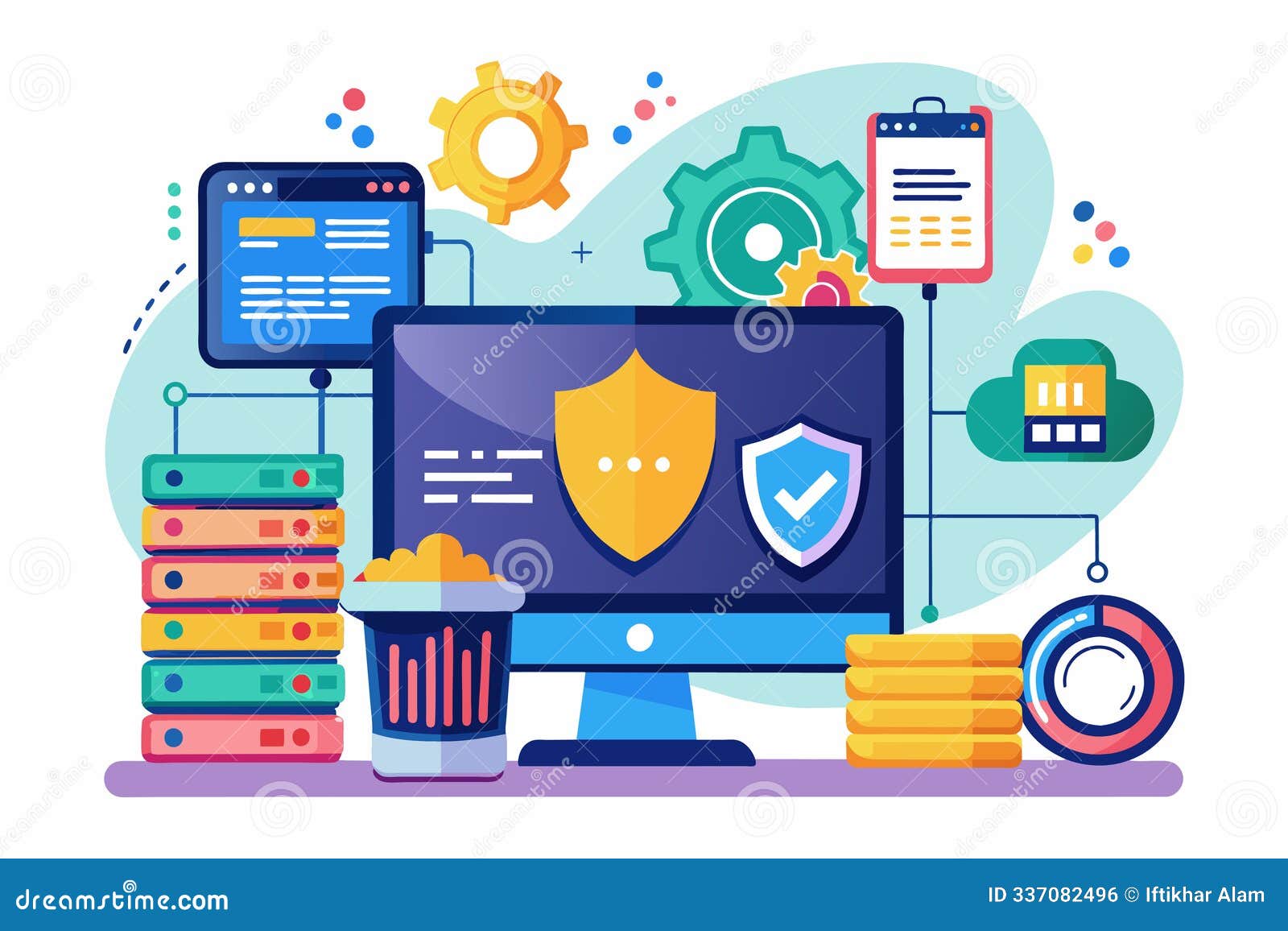 The Artwork Features Online Data Security Elements Alongside SQL Technology Tools and Graphics ...