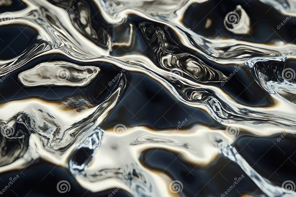 This Artwork Features a Striking Metallic Liquid Mercury Surface with Dynamic, Flowing Textures ...