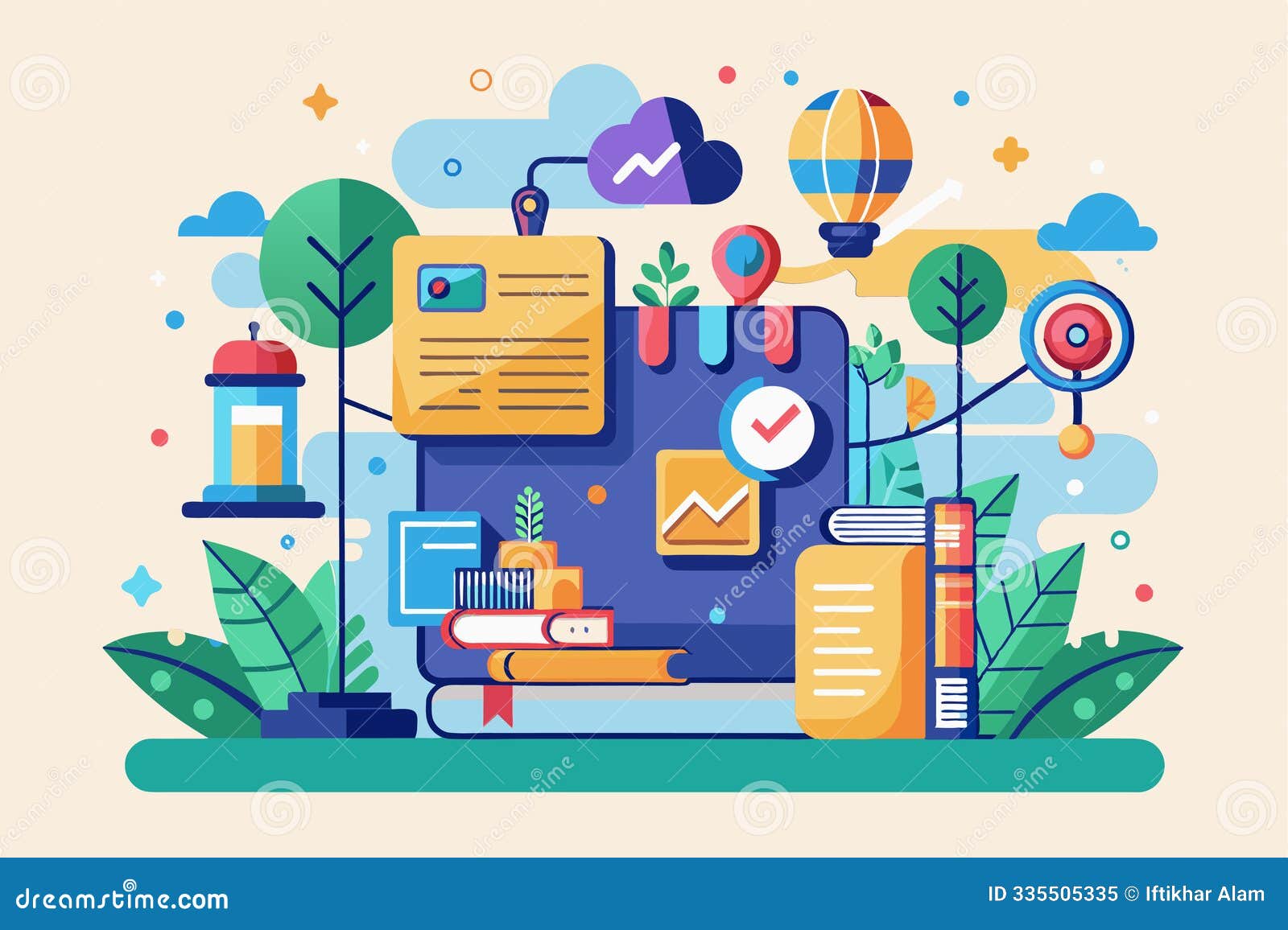 This Artwork Features a Vibrant Thesis Design with Books, Charts, and ...