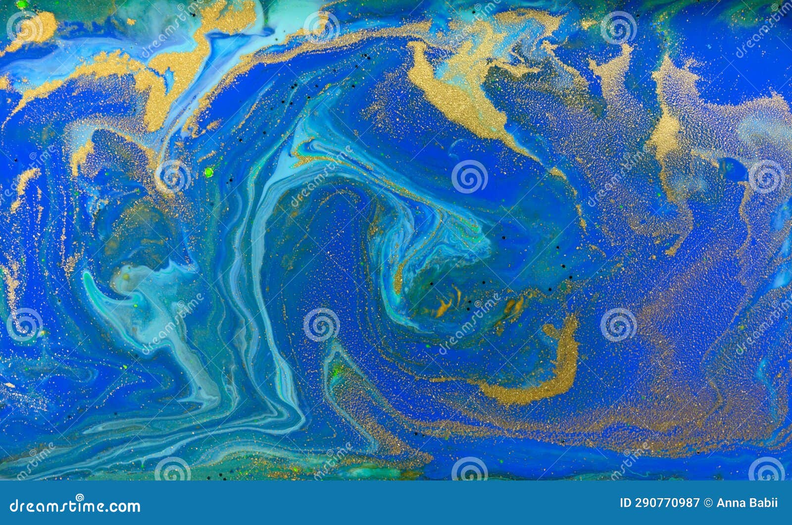 Artwork Flow of Gold and Blue Paint Abstract Texture Stock Image ...