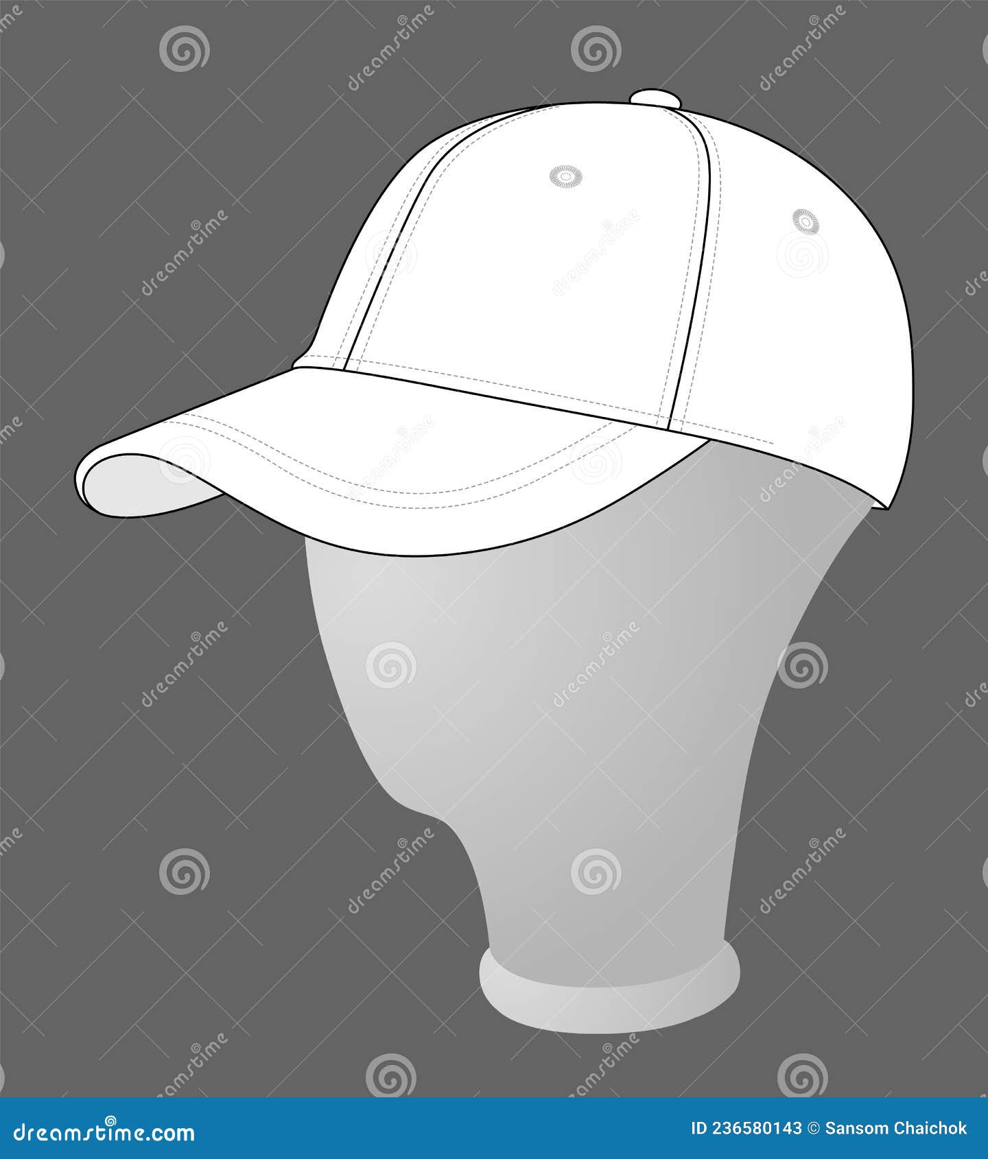 Blank White 6 Panel Baseball Cap Template Vector. Stock Illustration ...