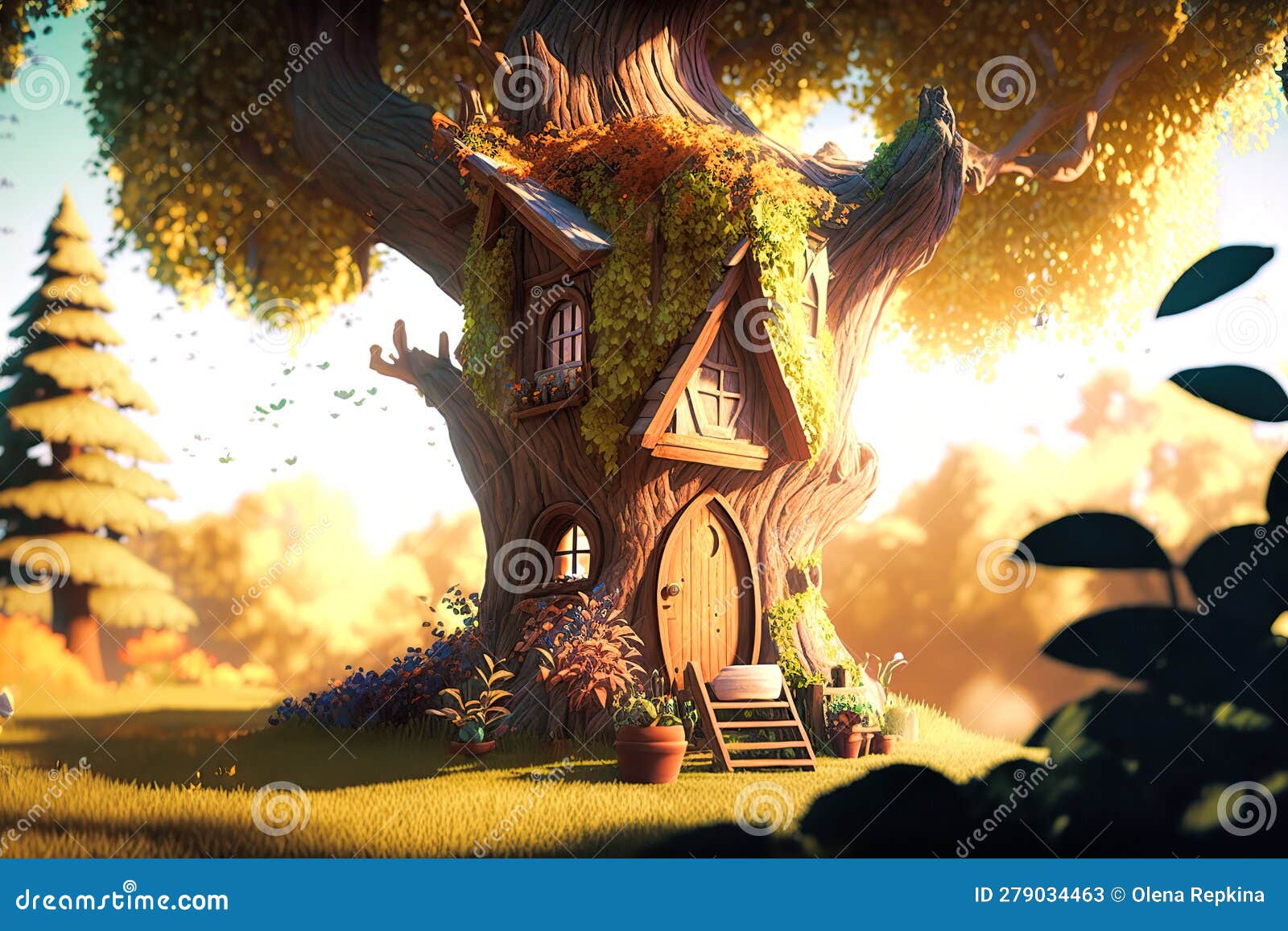 Artwork House of Elves in Old Oak Stock Illustration - Illustration of ...