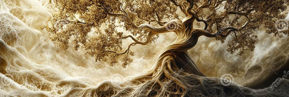The Artwork Illustrates an Abstract Tree of Life with Intertwining ...