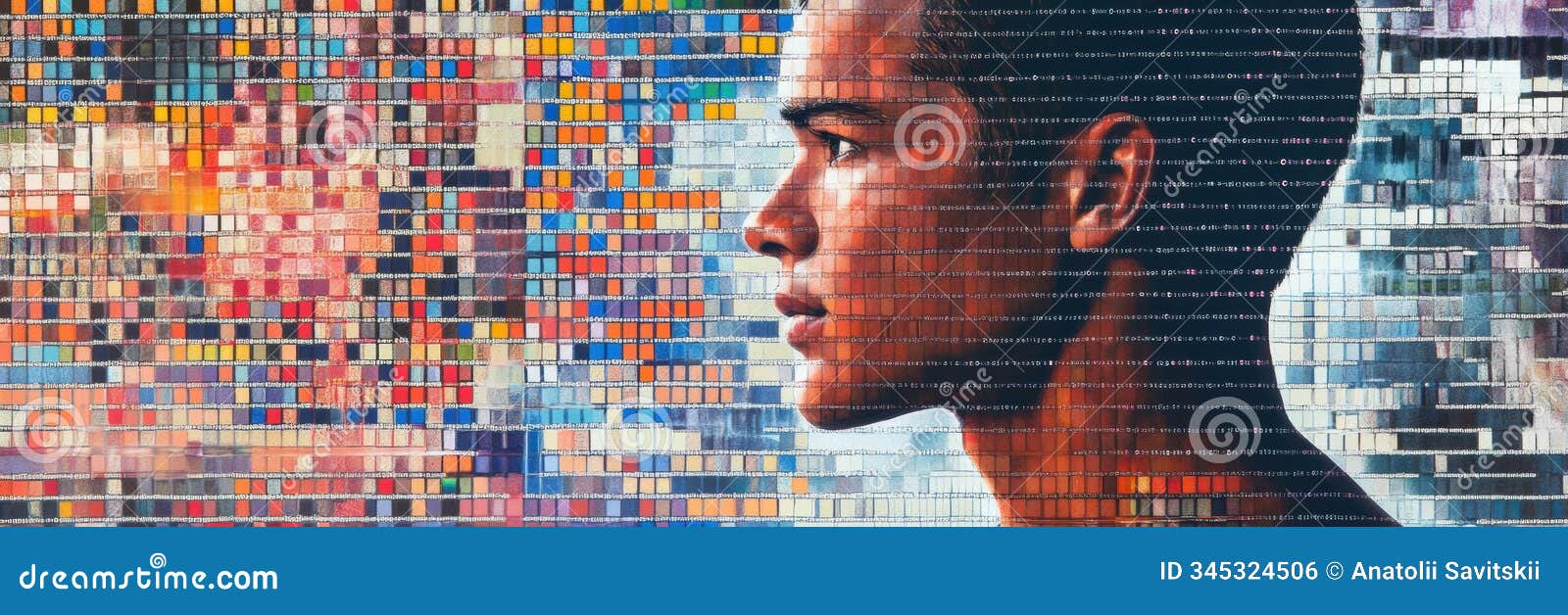 The Artwork Illustrates a Human Profile Layered with Rows of Genetic ...