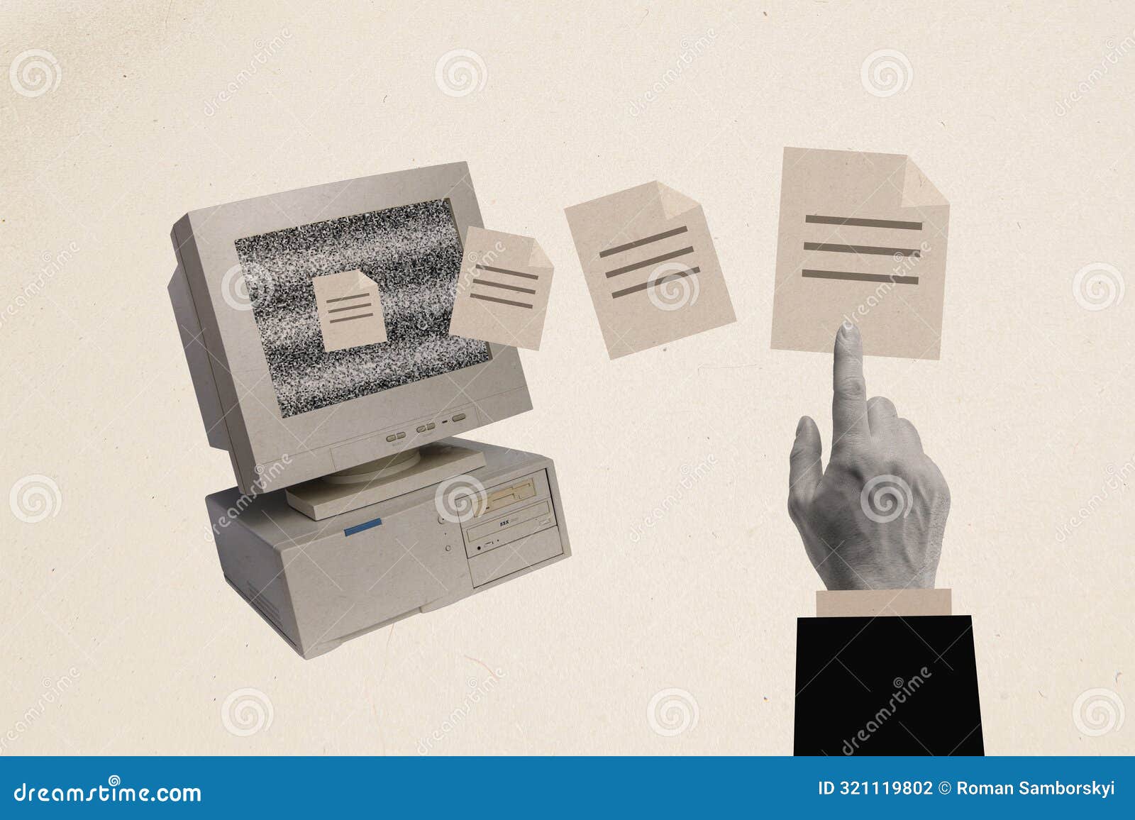 Artwork Image Collage of Male Arm Touch Paper Document Contract ...