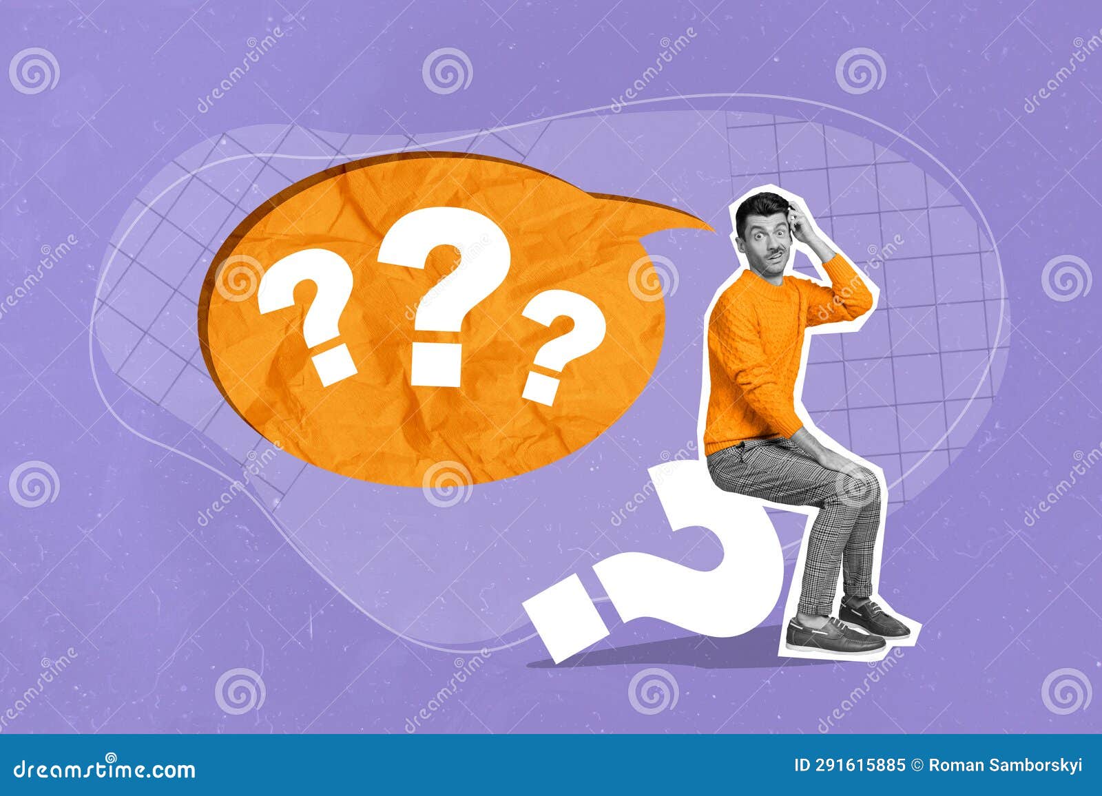 Artwork Image Collage of Puzzled Minded Man Hand Touch Head Solving ...