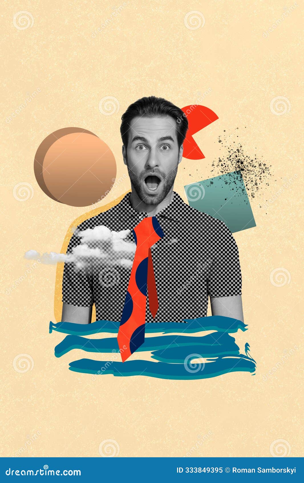 Artwork Image Collage of Speechless Staring Young Handsome Man Isolated ...