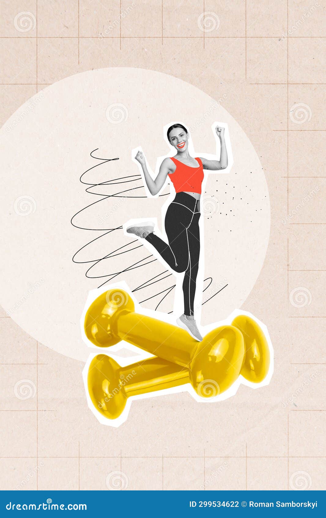 Artwork Image Collage of Strong Woman Exercising Physical Practice ...