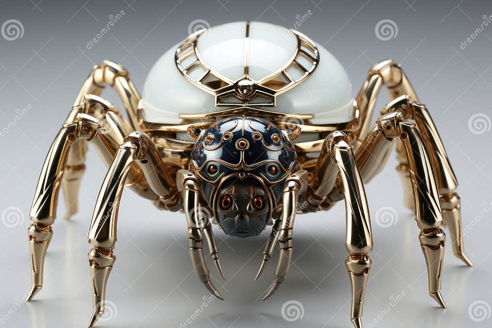 Artwork of a Liquid Metal Spider and White Background. Stock Photo ...