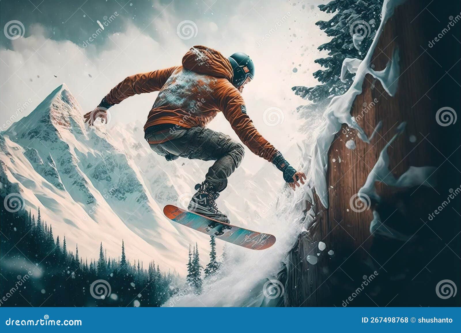 Skating in the Snow Mountain Stock Illustration - Illustration of ...