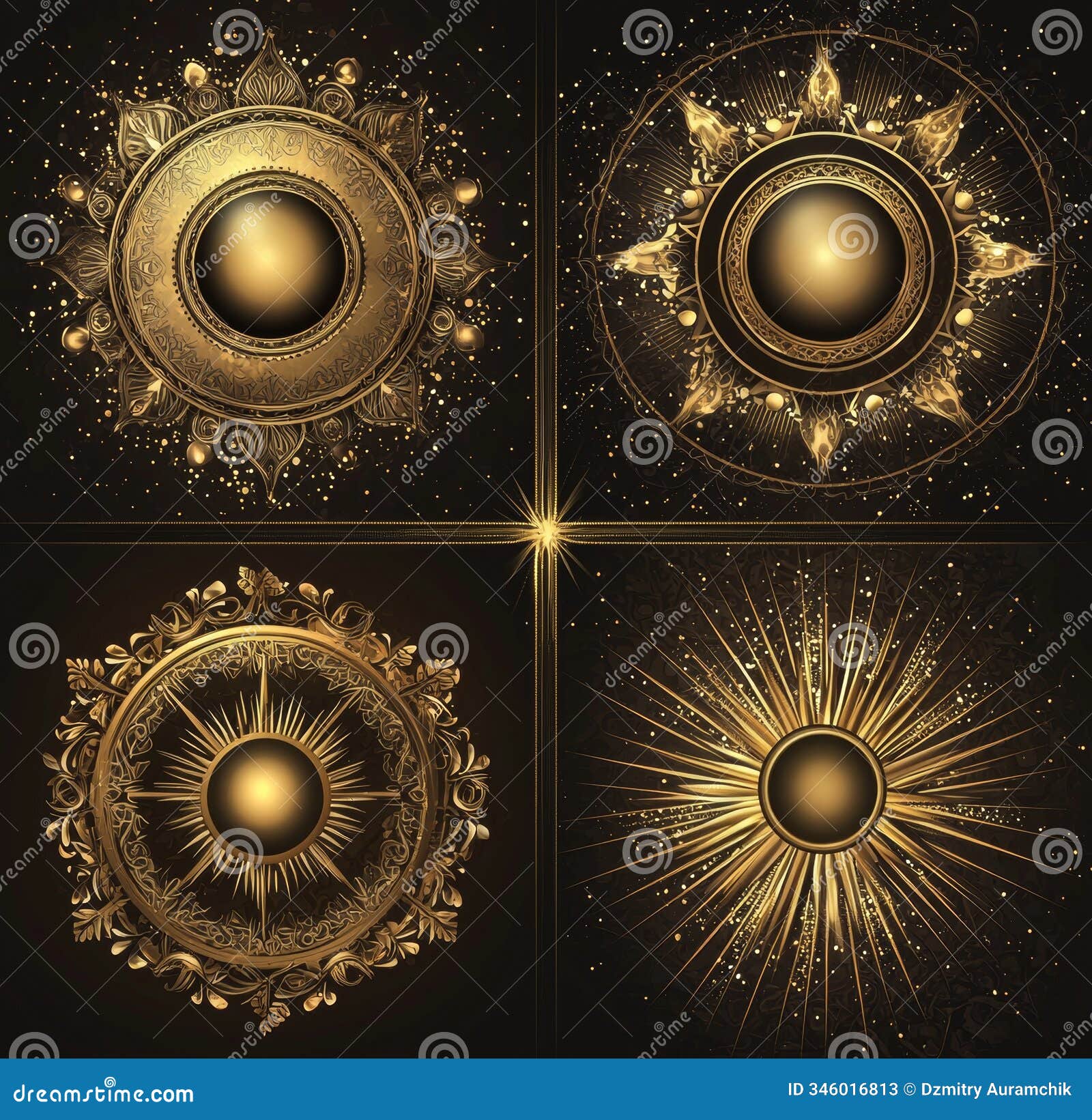 An Artwork with a Modern Nordic Pattern. a Golden Circle, a Sun on ...