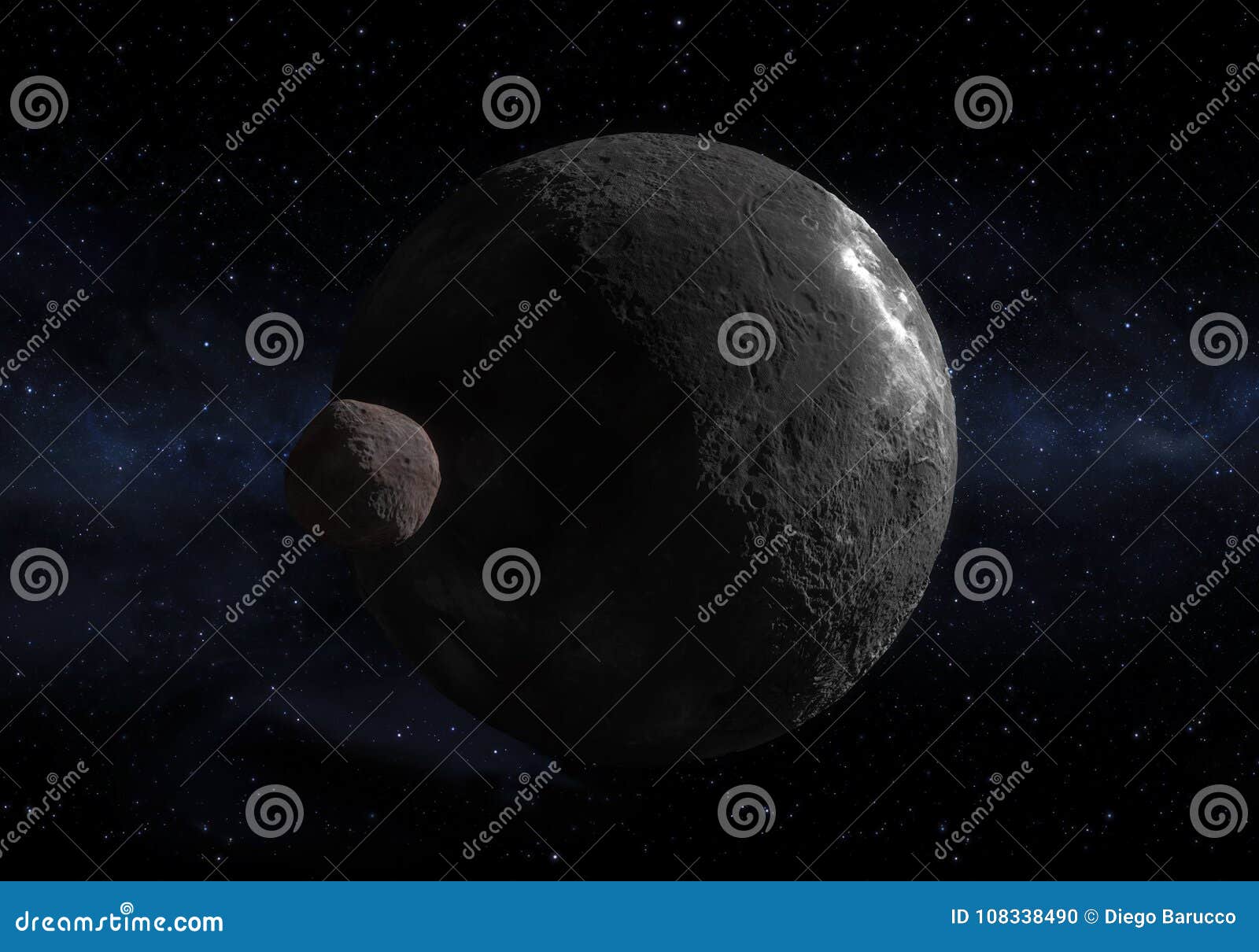 Artwork of Orcus Dwarf Planet and Your Moon Vanth in the Kuiper Stock ...