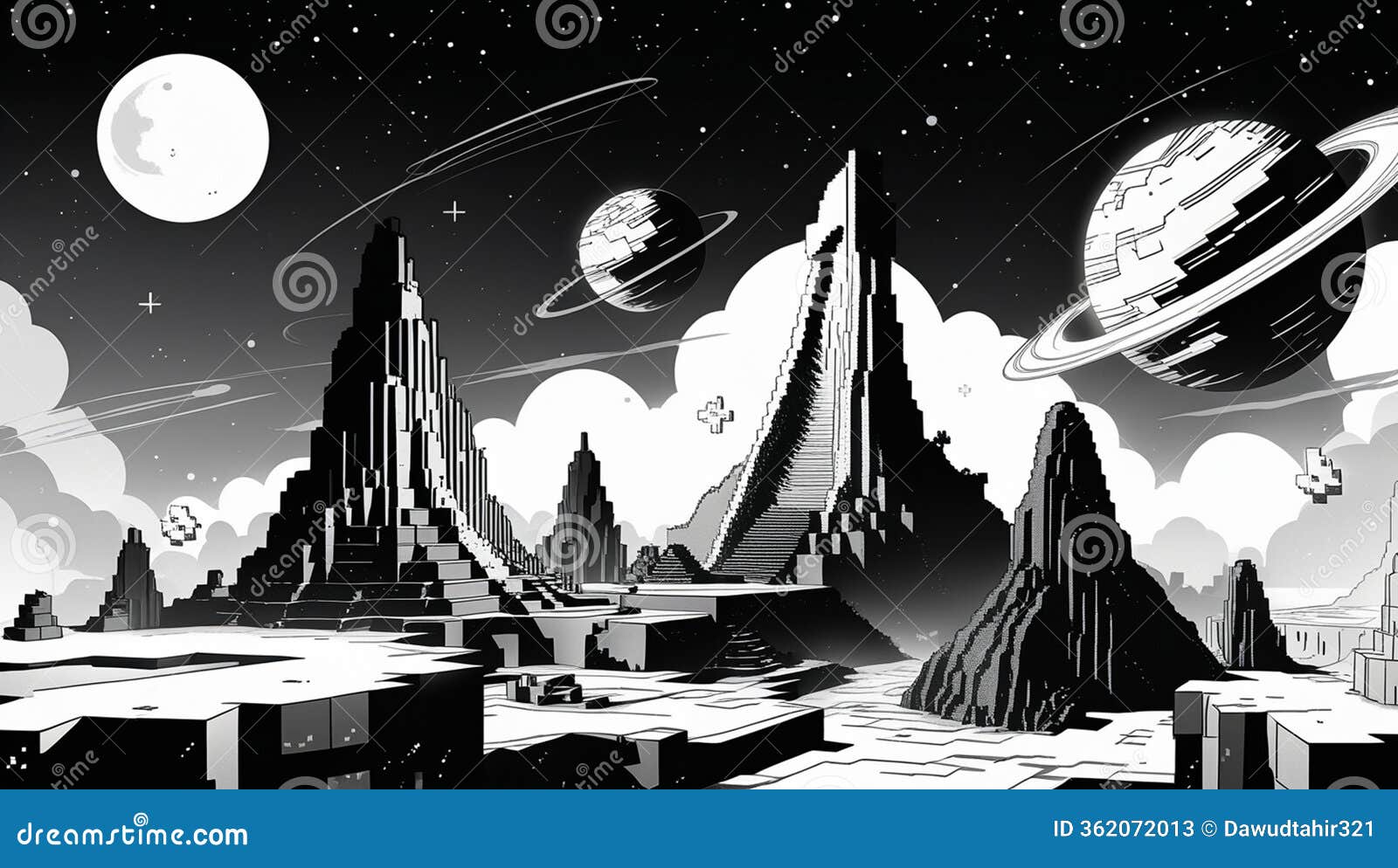 Monochromatic Space Landscape a Stylized Illustration of Multiple ...