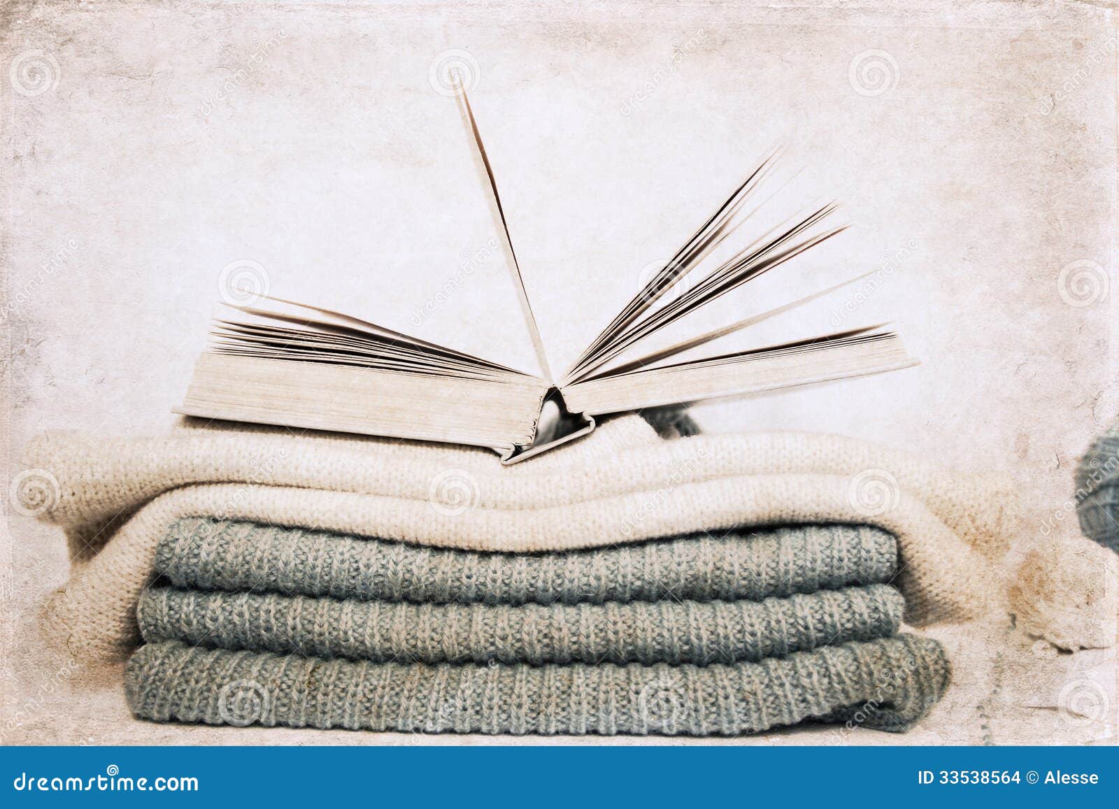 Artwork in Retro Style, Book and Wool Knitting Stock Photo - Image of ...