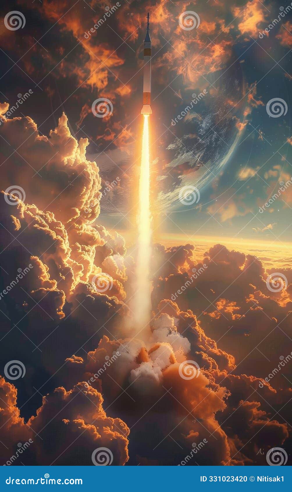 Artwork of a Rocket Launching into Space Representing Ambition and ...