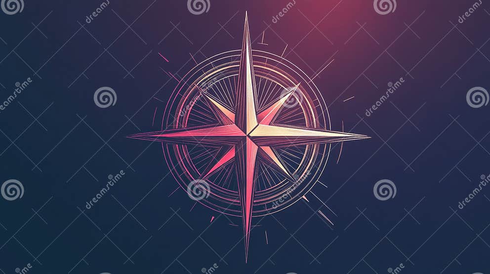 The Artwork Showcases a Geometric Compass Rose with Clean Lines and a ...
