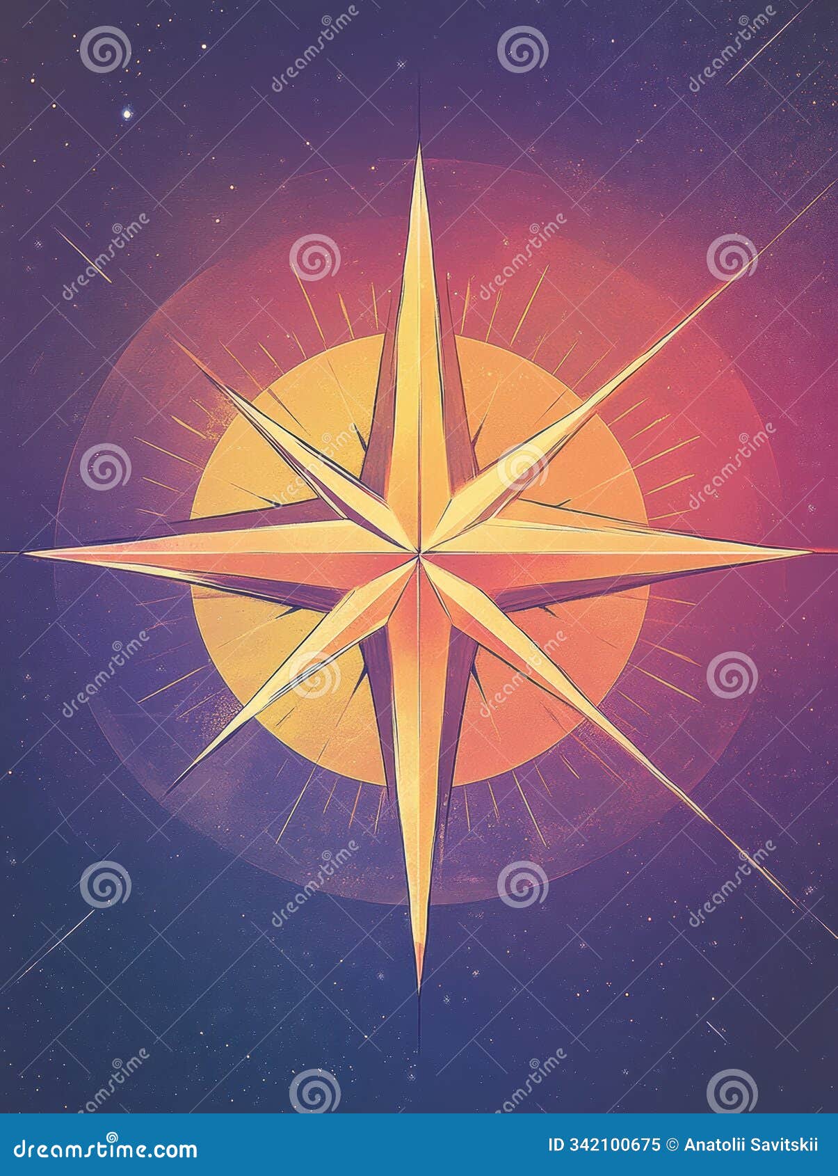 This Artwork Showcases a Stylized Compass Rose with Distinct Lines and ...