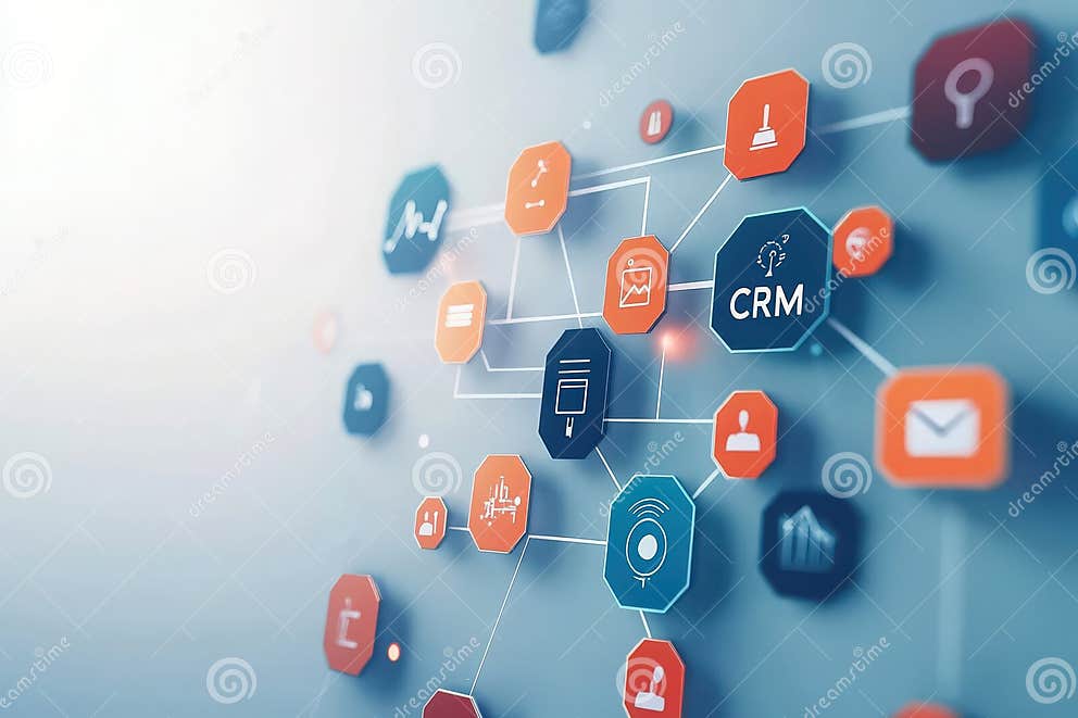Modern CRM Network Visualization Showcasing Digital Connection Icons ...
