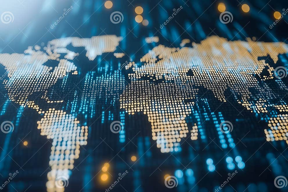 This Artwork Showcases a World Map in Binary Code, Symbolizing ...
