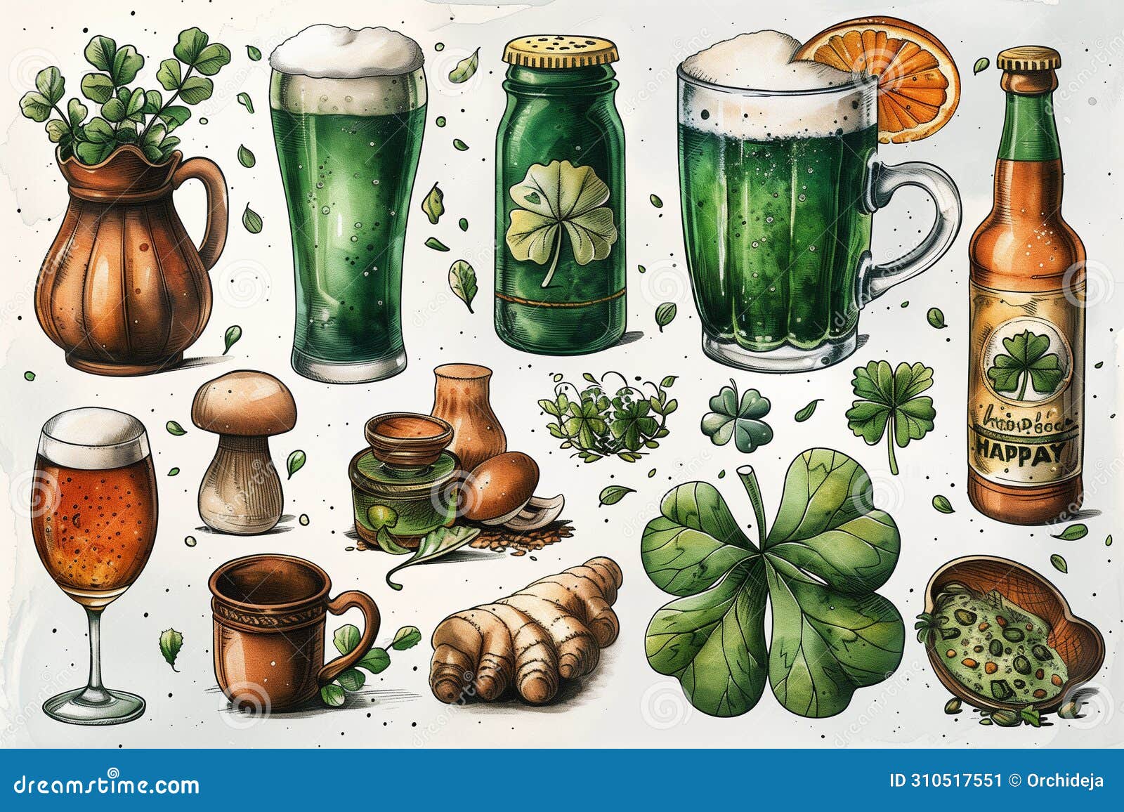 Artwork Showcasing an Array of Traditional Irish Beverages St. Patricks ...