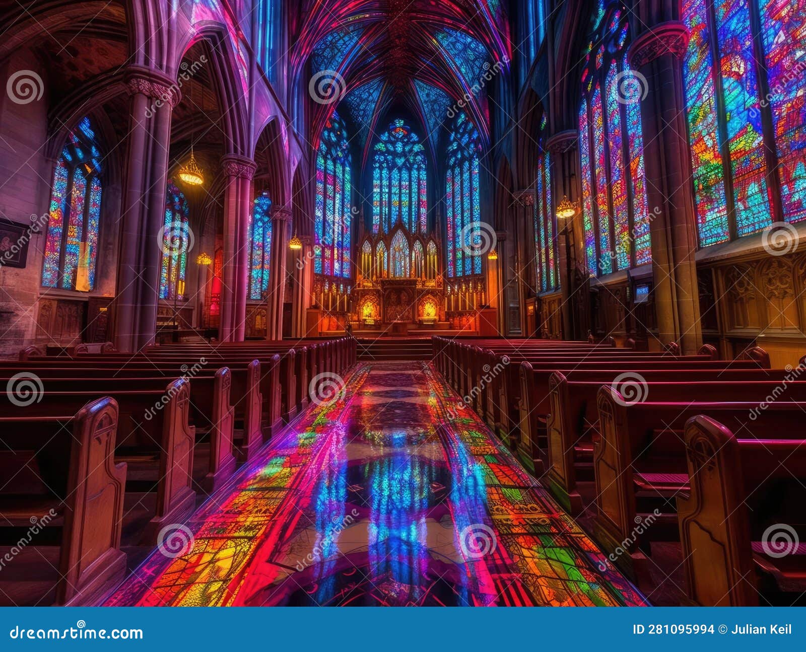 Gothic Cyberpunk Cathedral with Neon Accents Stock Illustration ...