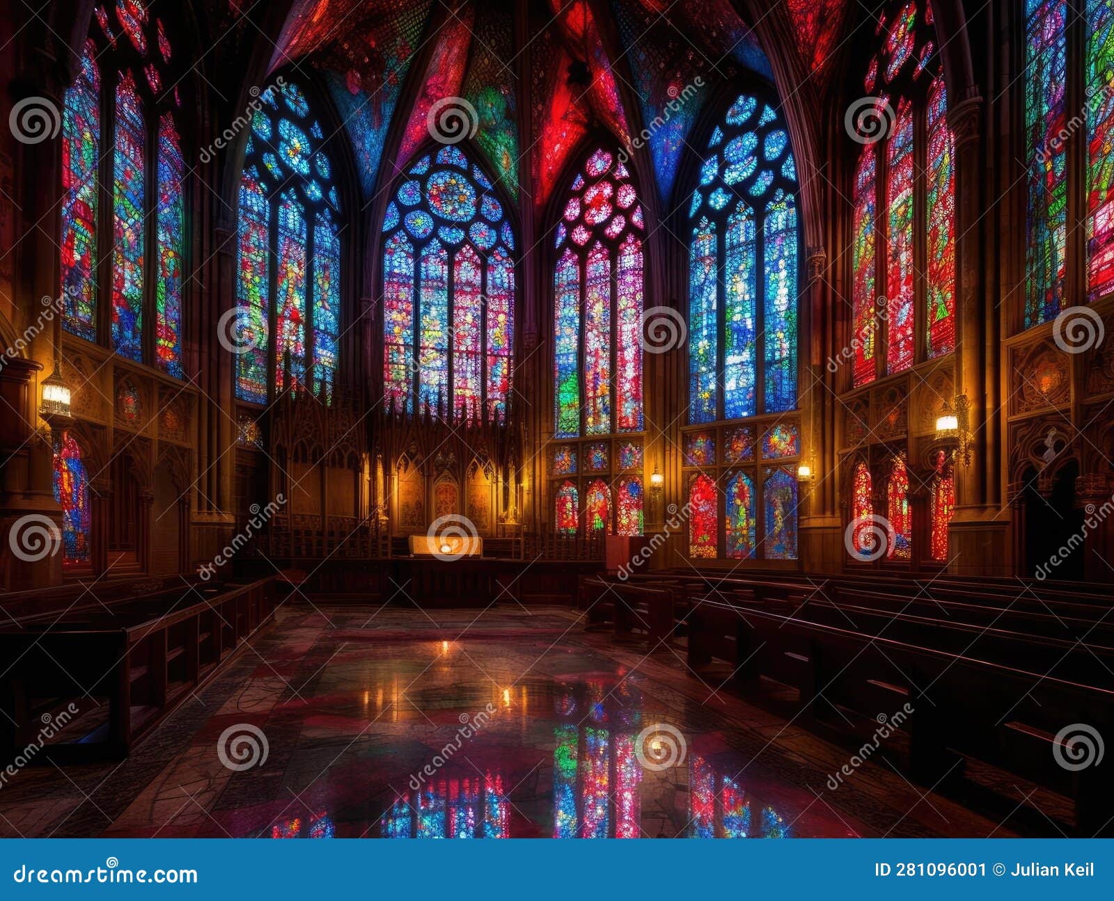 Gothic Cyberpunk Cathedral with Neon Accents Stock Illustration ...