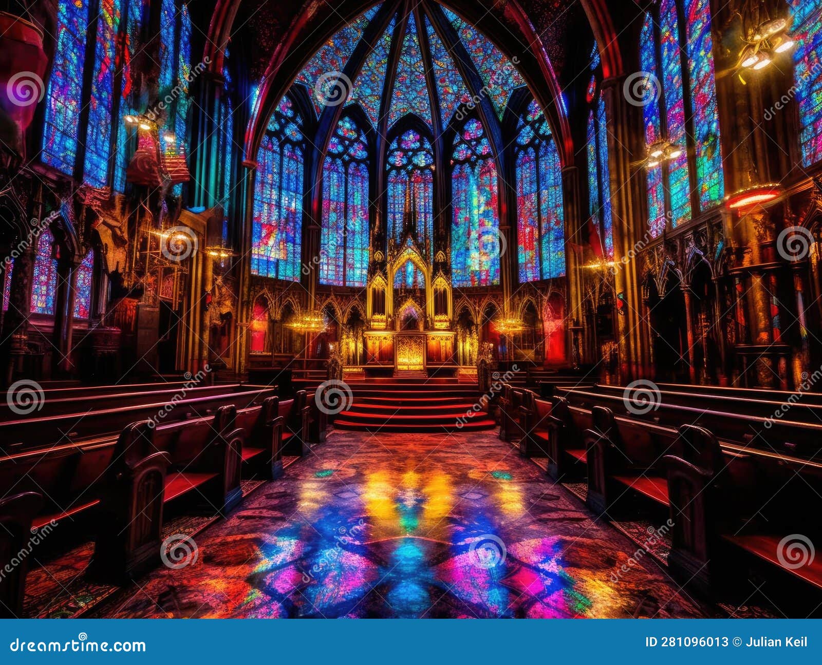 Gothic Cyberpunk Cathedral with Neon Accents Stock Illustration ...