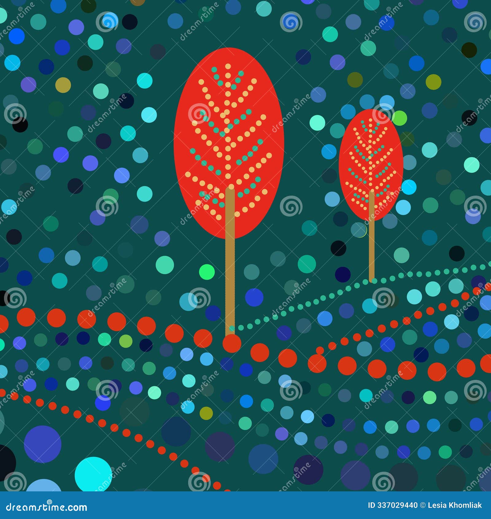 Artwork with Trees and Dots. Magic Landscape Stock Illustration ...