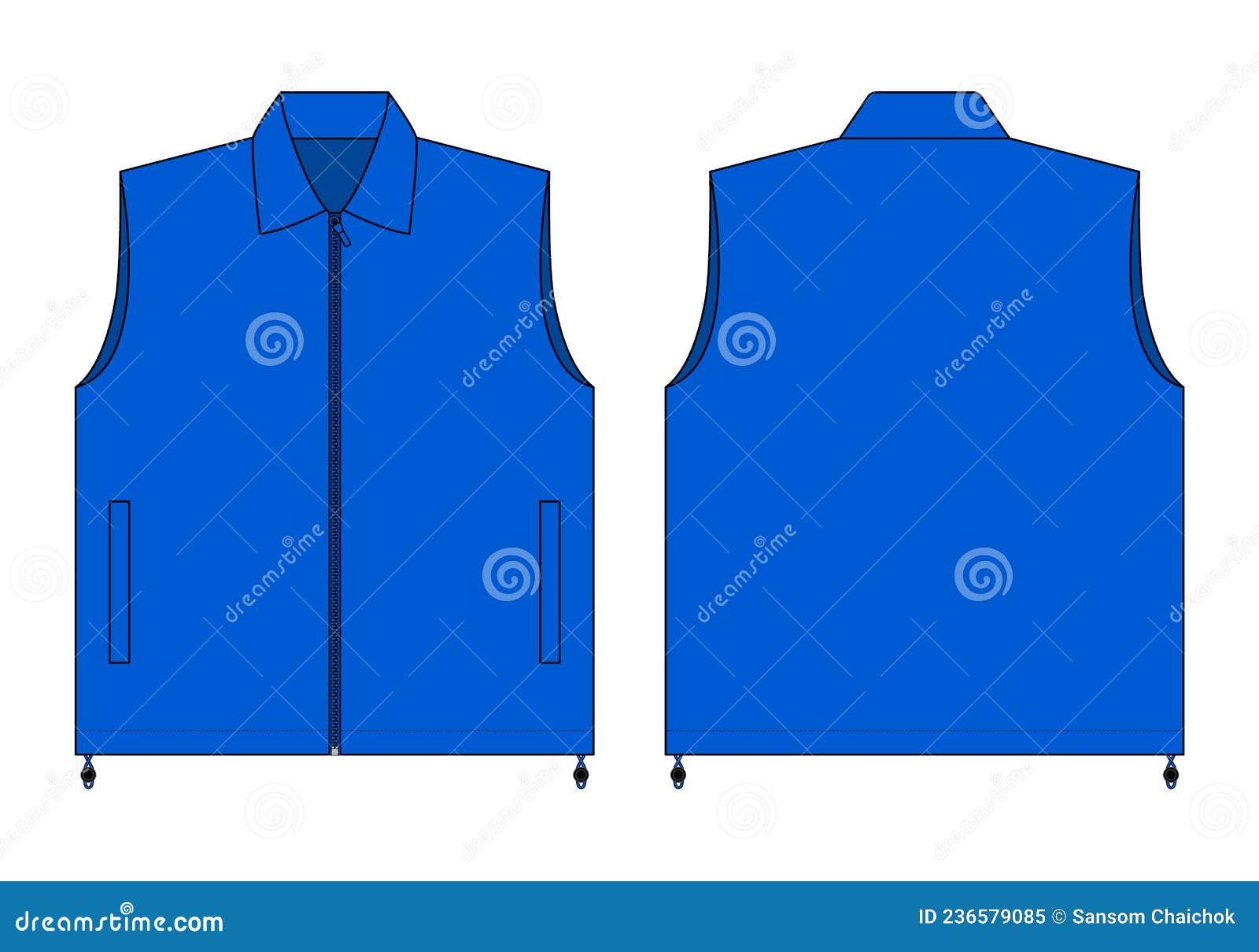 Blank Blue Vest with Cord Toggle Stopper Template Vector Stock Vector ...
