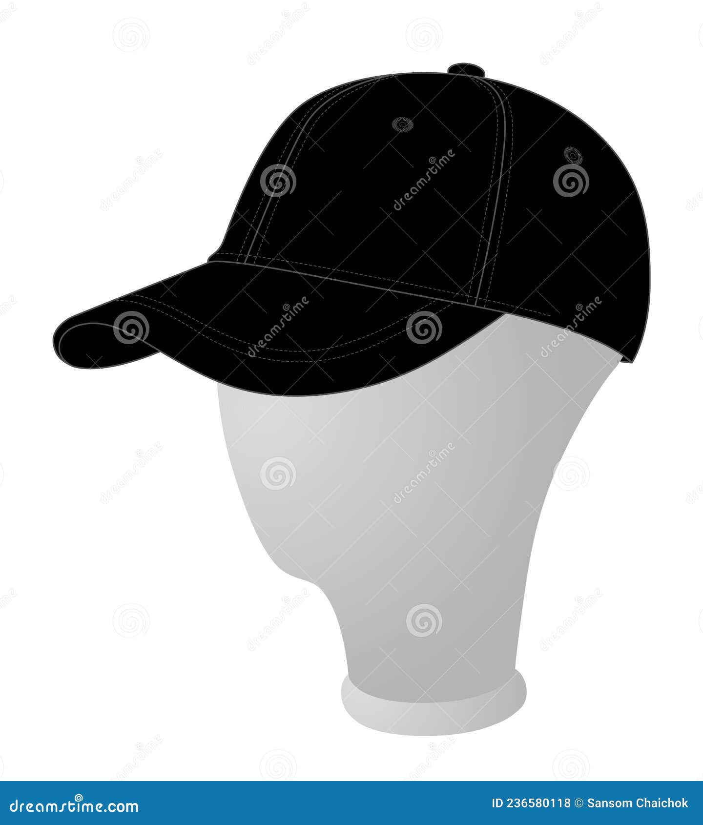 Blank Black 6 Panel Baseball Cap Template Vector. Stock Vector ...