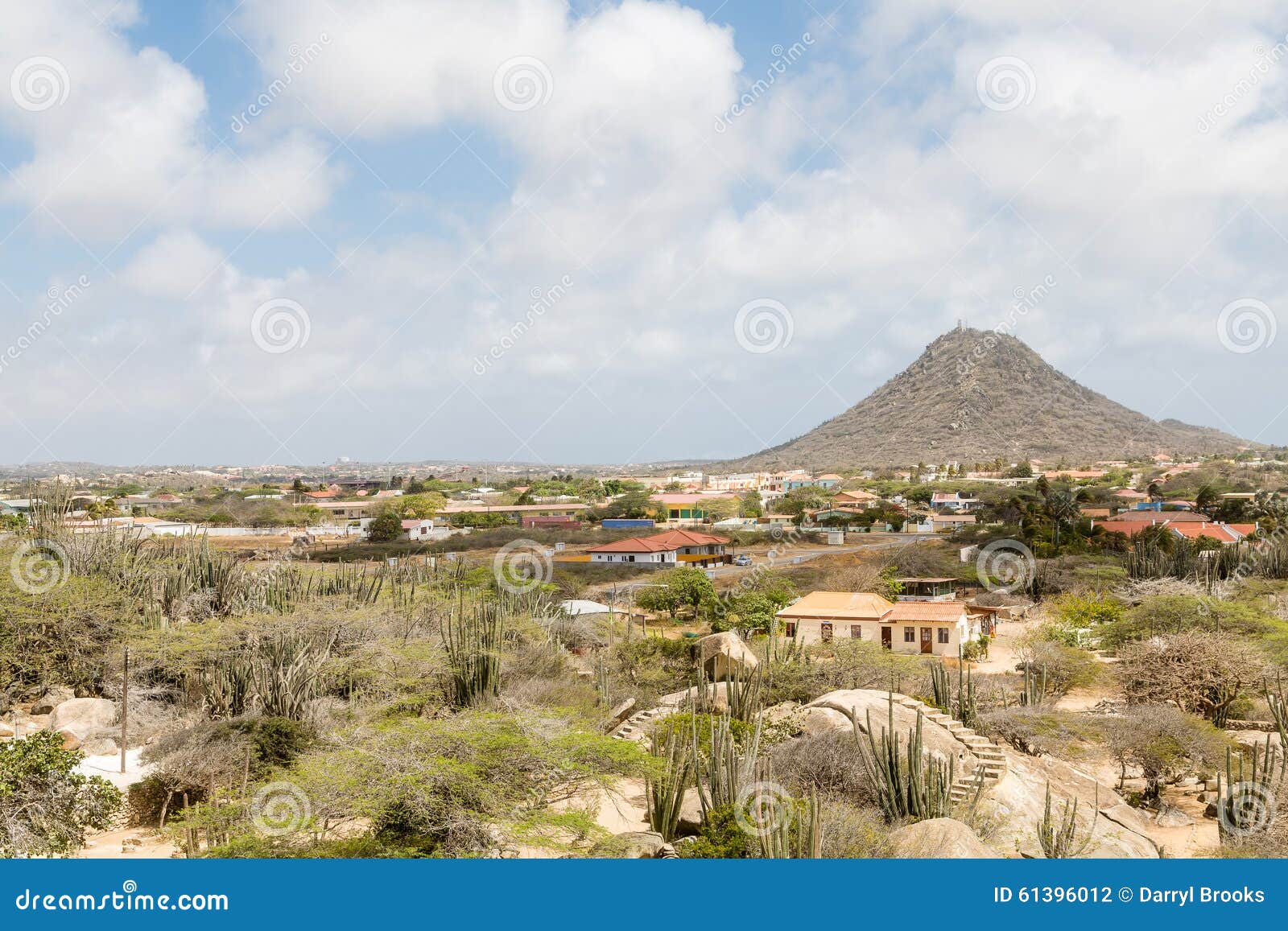 Aruba Desert Shacks with Mountain in Background Stock Photo - Image of ...