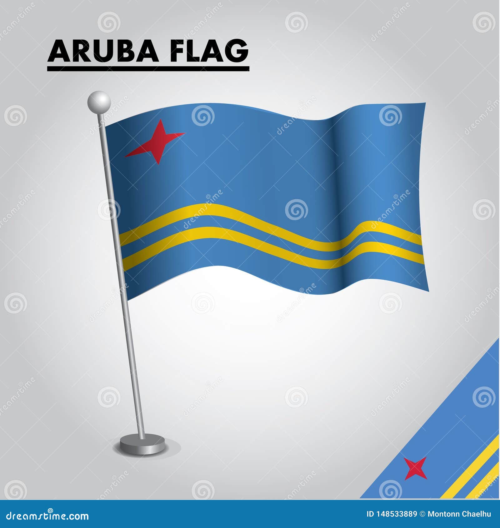 Aruba Flag National Flag of Aruba on a Pole Stock Vector - Illustration ...