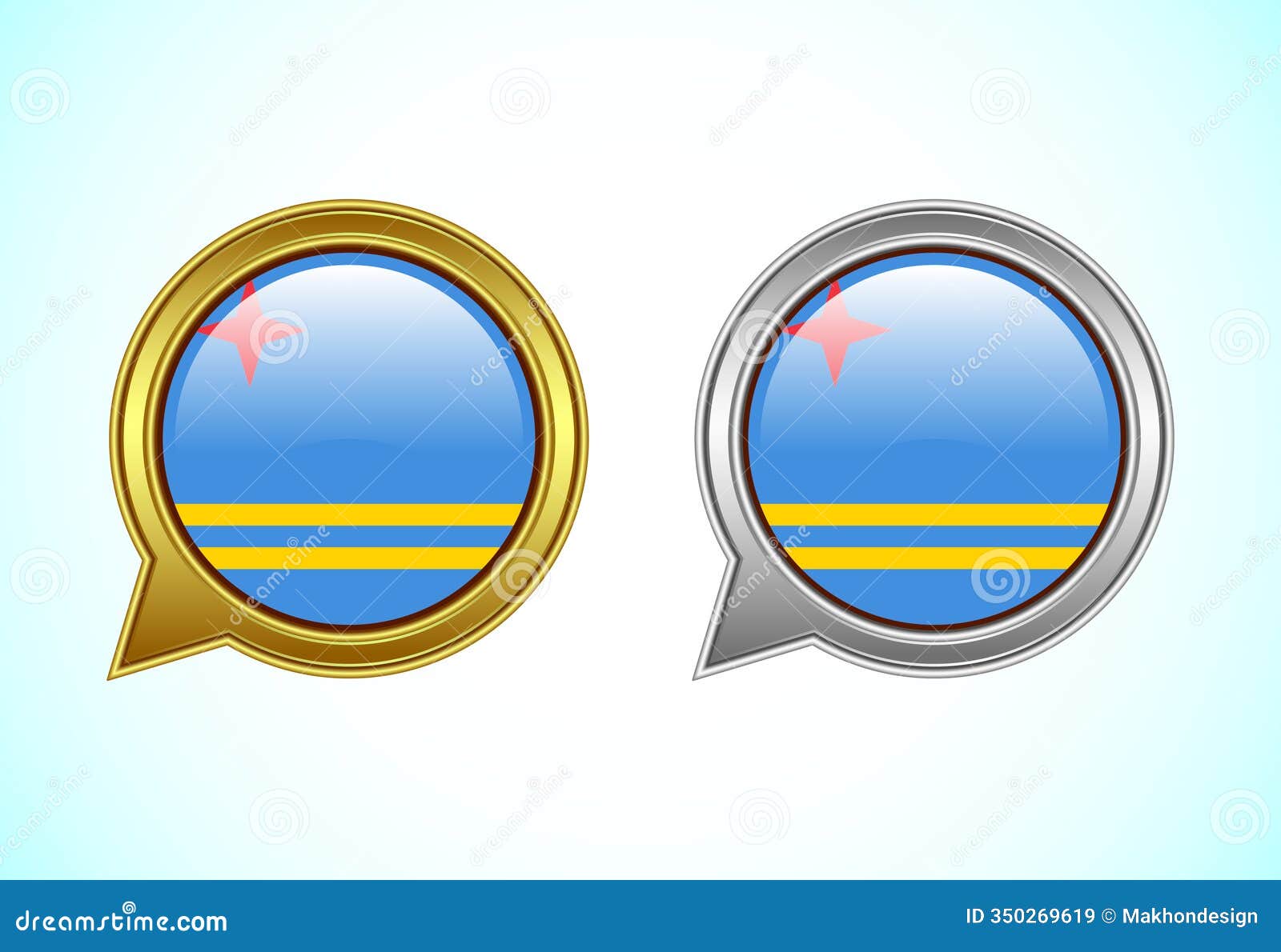 Aruba Flag Speech Bubble. Speaking Flag Icon in Gold and Silver Color ...
