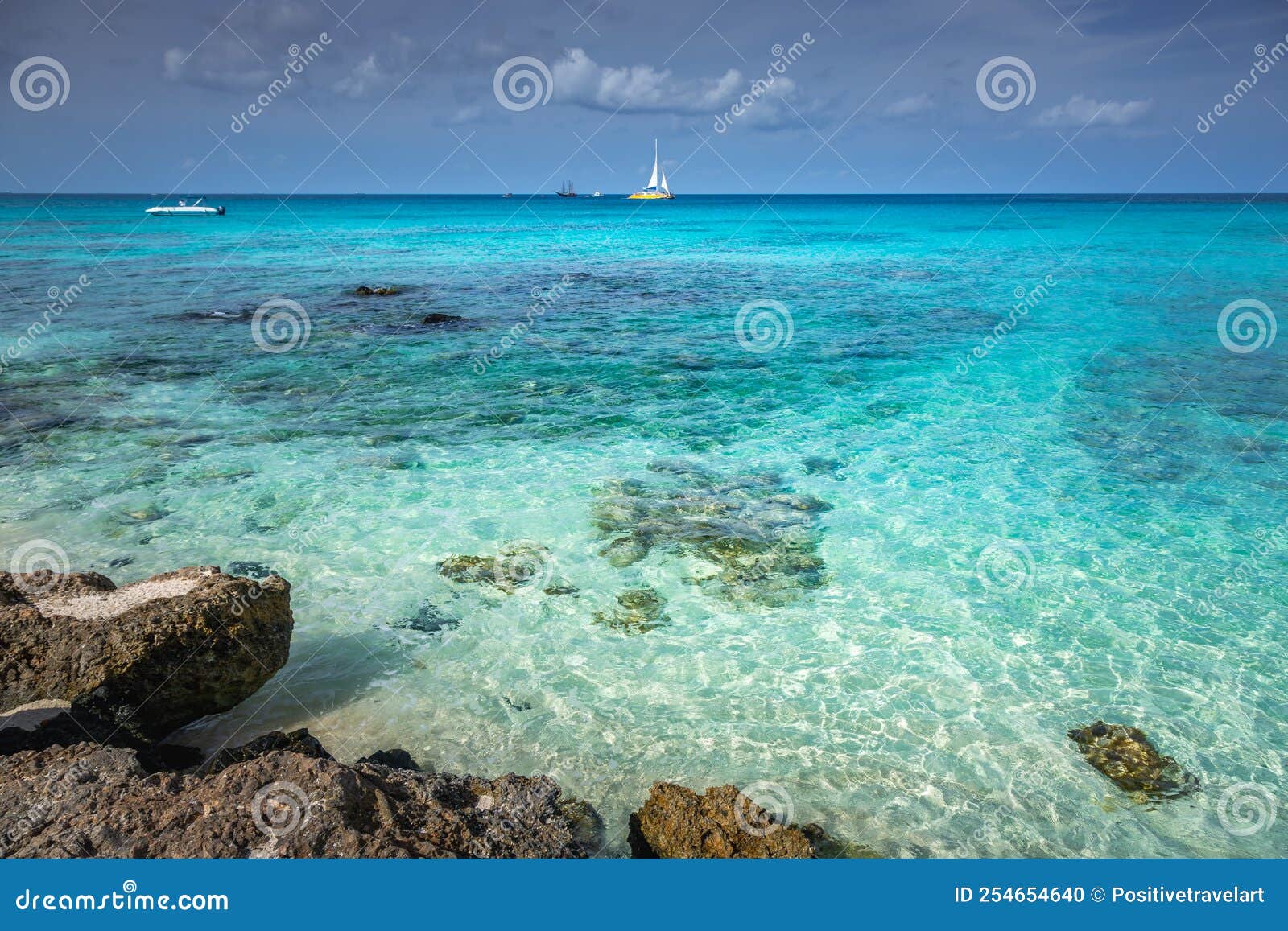 Aruba Idyllic Caribbean Beach At Sunny Day Dutch Antilles Caribbean