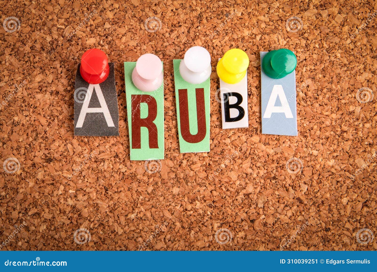 ARUBA. Letters Pinned To a Cork Notice Board Stock Image - Image of ...