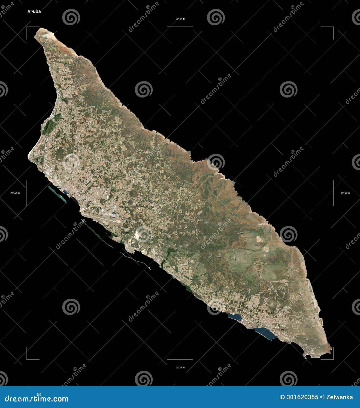 Aruba Shape on Black. High-res Satellite Stock Illustration ...