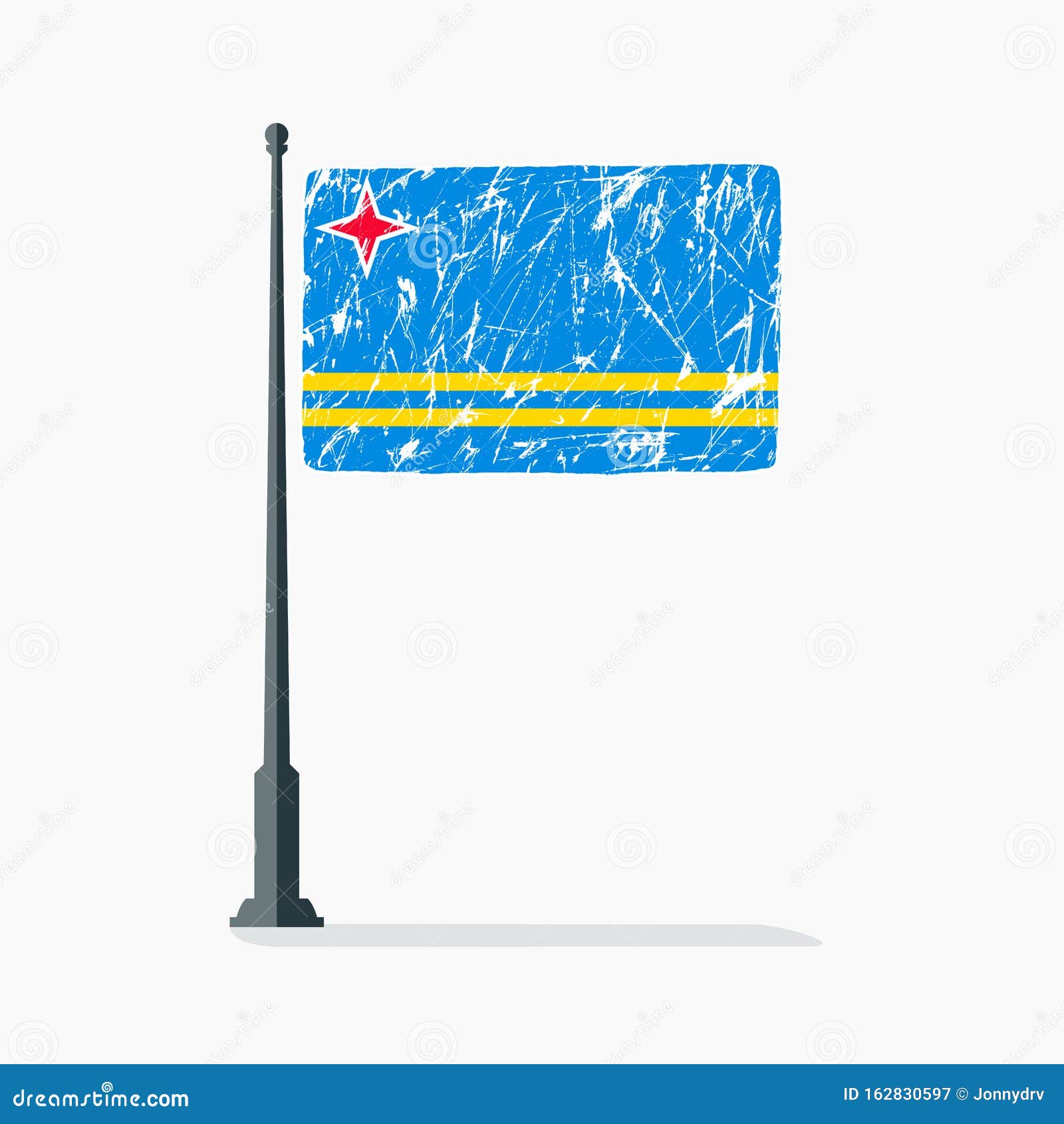 Aruban Flag with Scratches, Vector Flag of Aruba on Flagpole with ...
