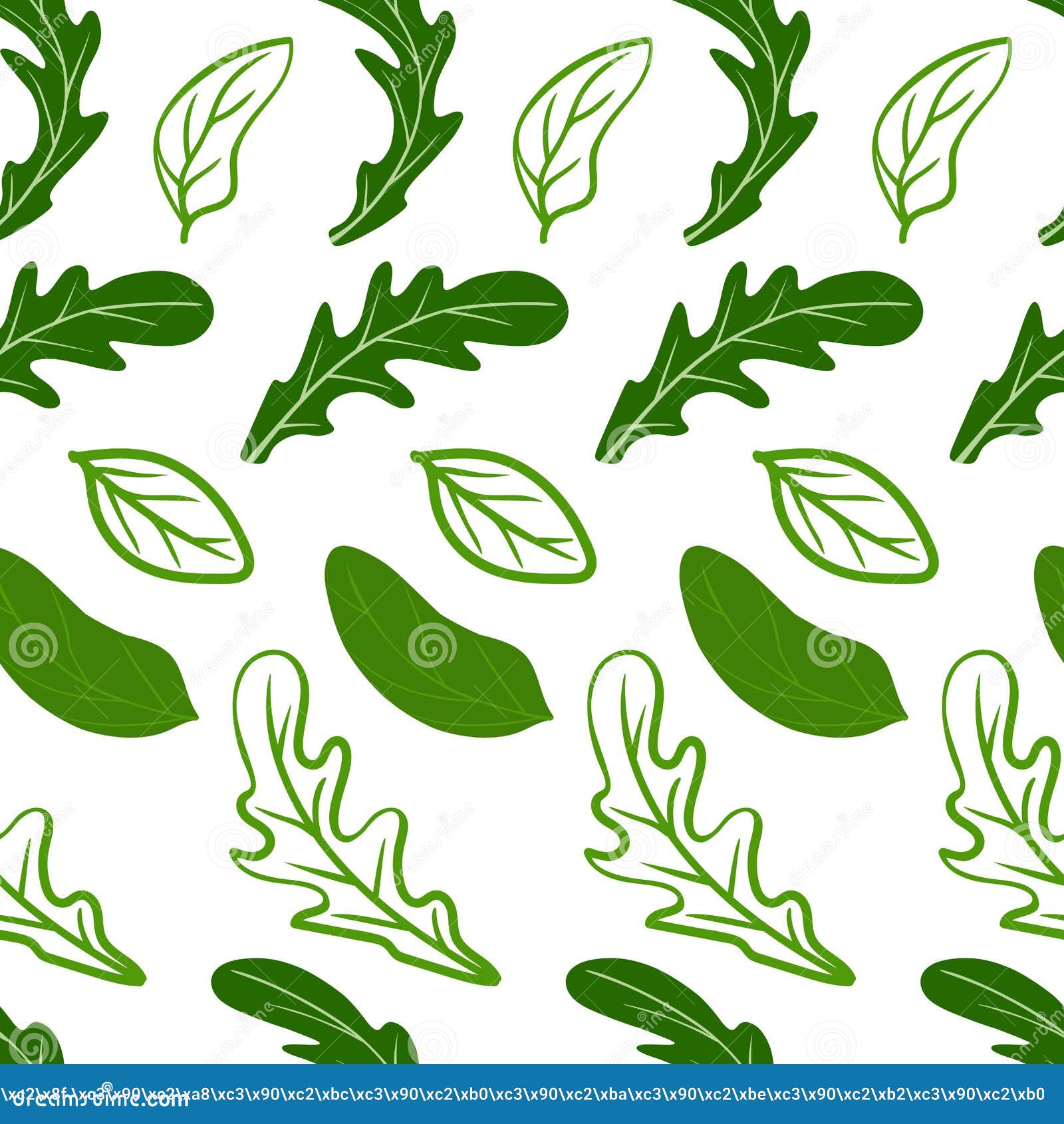 Arugula and Basil Leaves Pattern on a White Background. for Use on ...