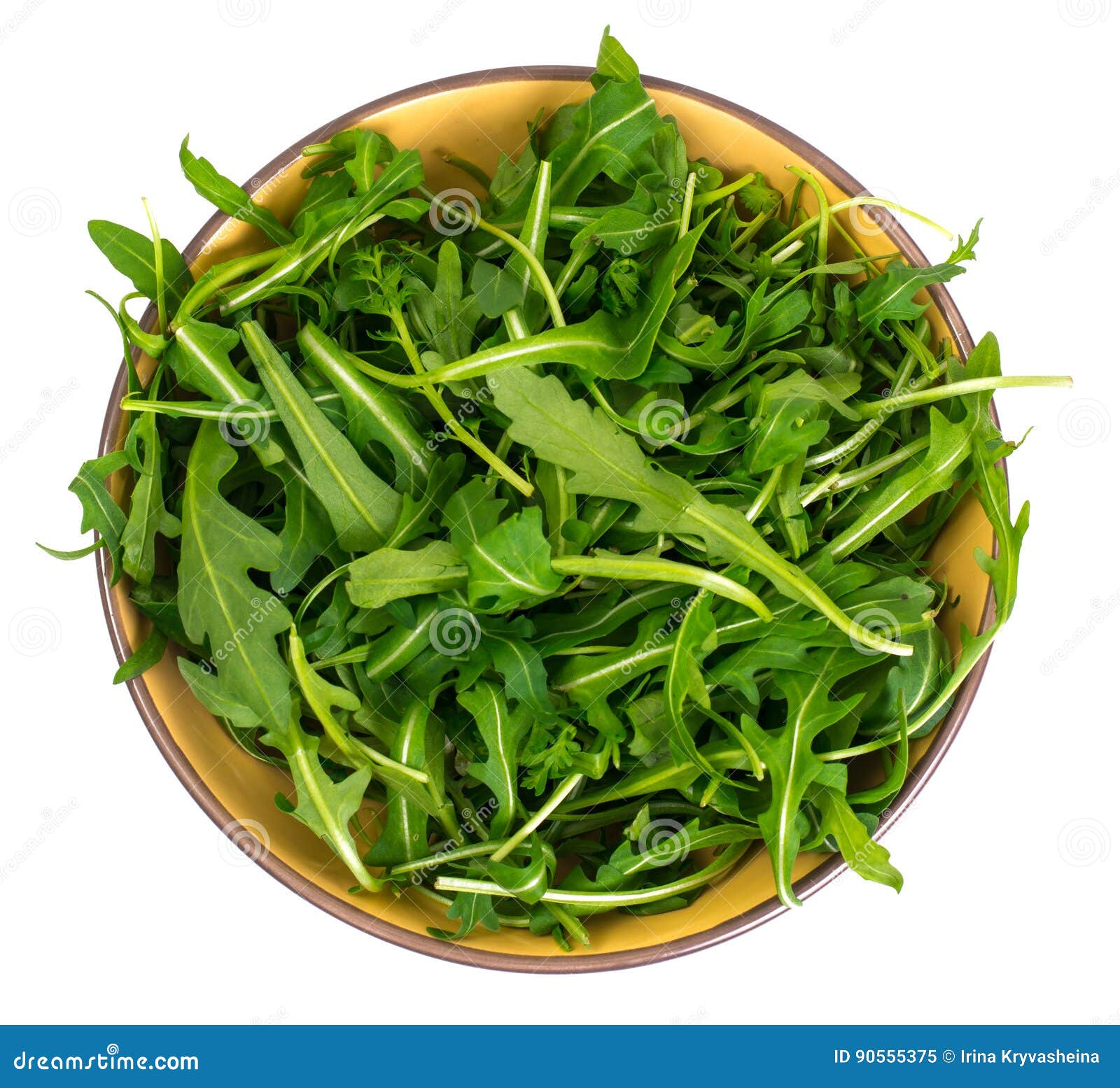 Arugula in Bowl on White Background Stock Image - Image of organic ...