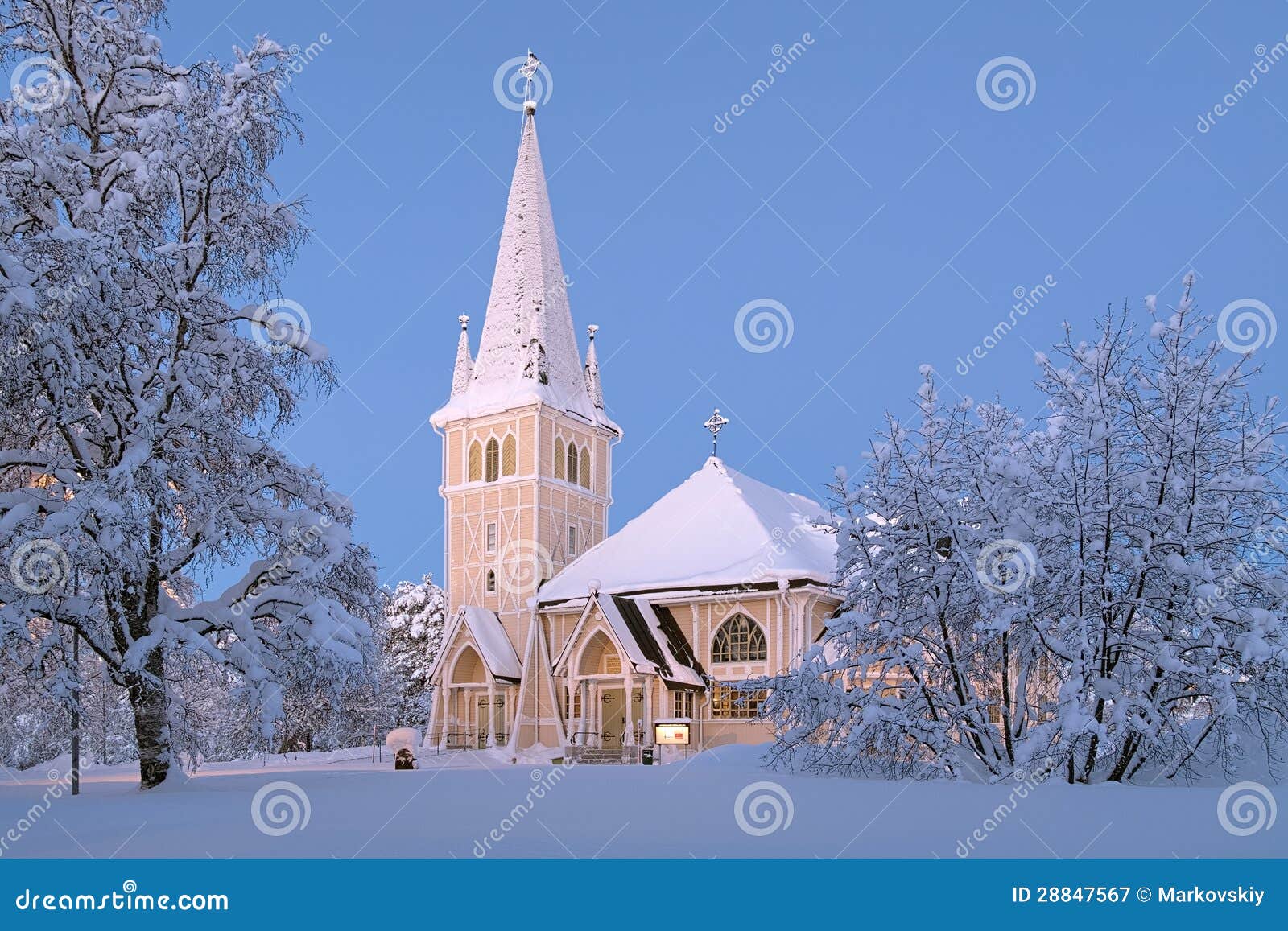 Arvidsjaur Kyrka I Vinter, Sverige Fotografering för Bildbyråer - Bild ...