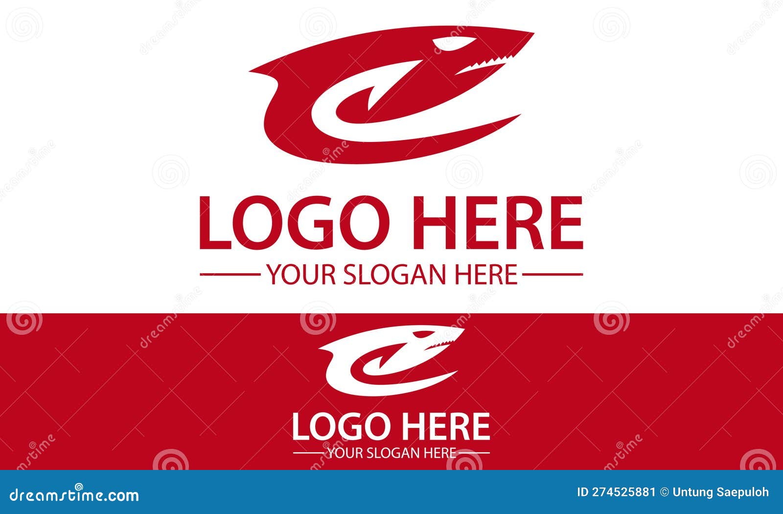 Red Color Abstract Hook Fish Shark Logo Design Stock Vector ...