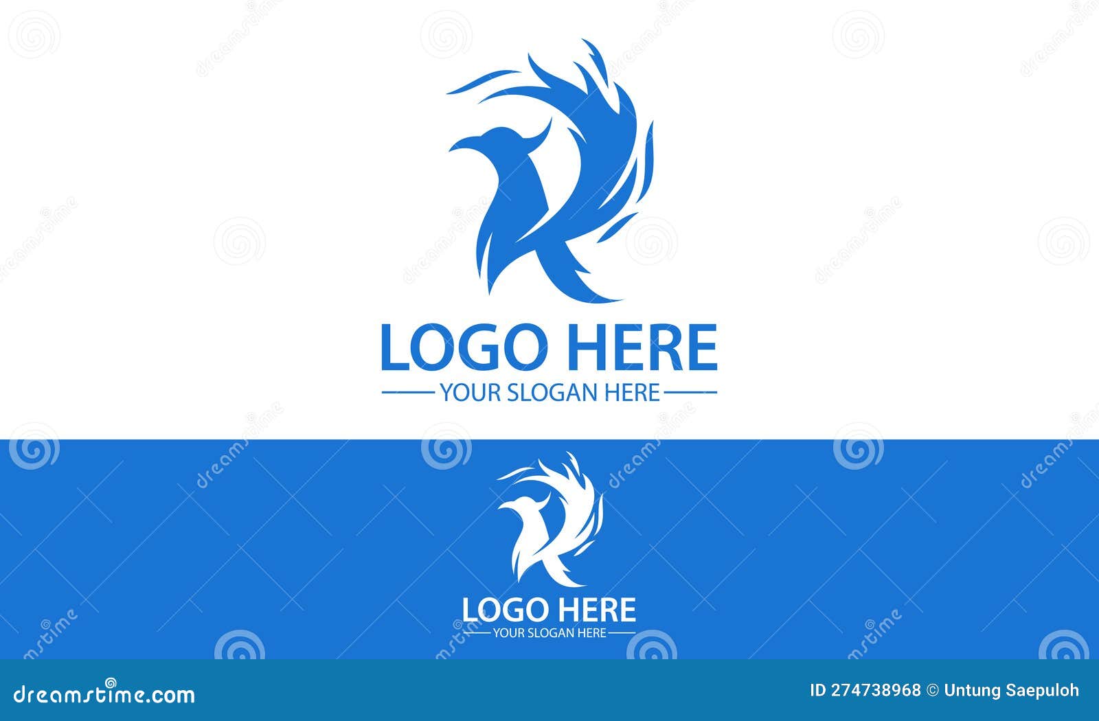 Blue Color Initial Letter R Flame Phoenix Logo Design Stock Vector ...